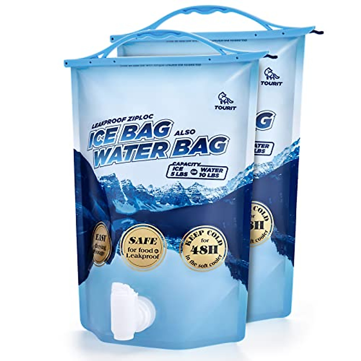 TOURIT Reusable Ice Bag 5lb Ice Pack for Cooler, Bag of Ice Collapsible Water Container with Spigot for Camping, Hiking, Drinking