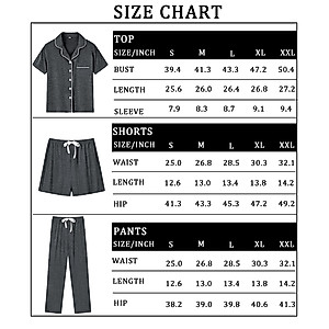 SWOMOG Womens 3pcs Button Down Pajamas Set Short Sleeve Sleepwear Bride Soft Pj Lounge Sets with Long Pants Deep Grey X-Large