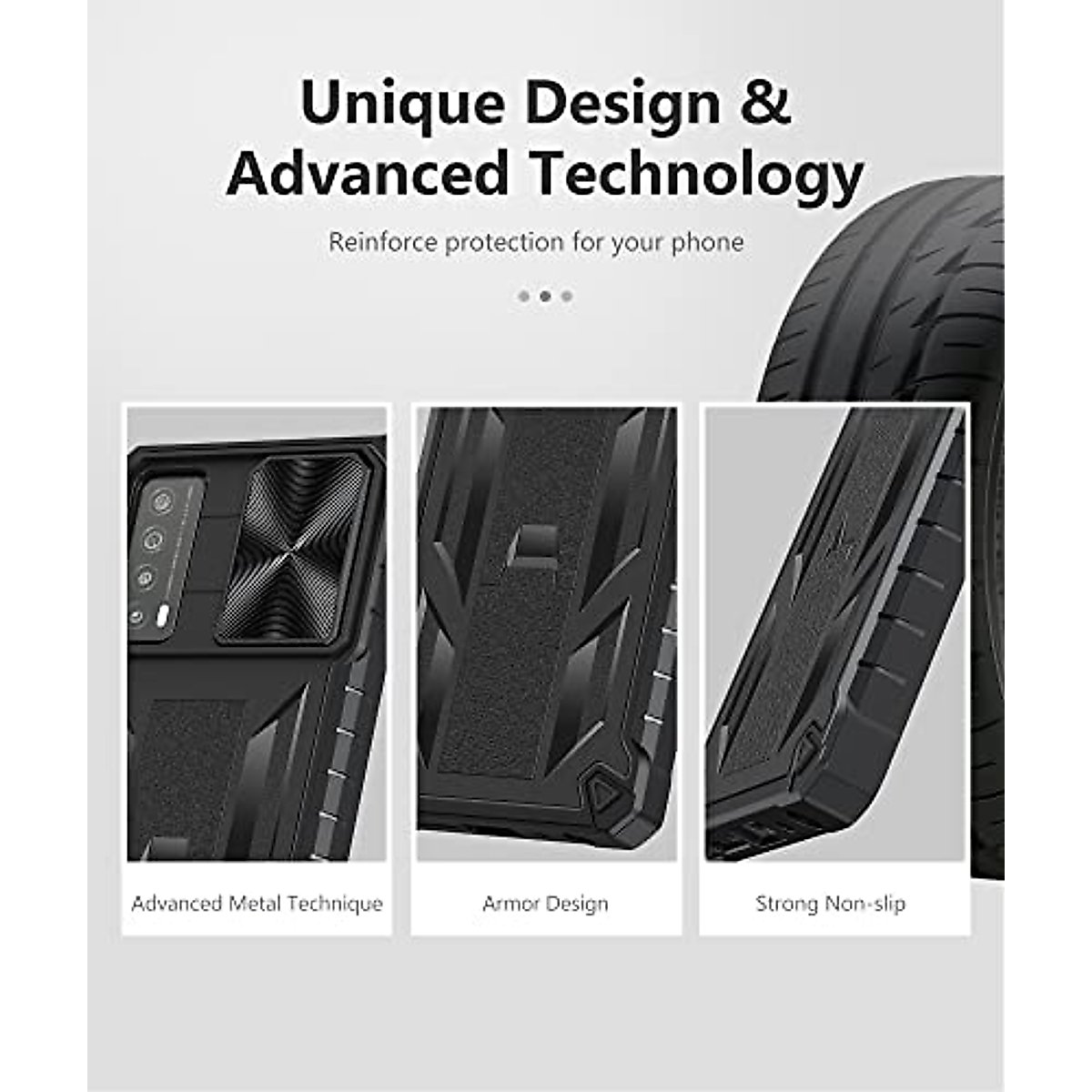 Case Designed for TCL Stylus 5G: Military-Grade Drop Proof Protection Rugged Protective Cell Phone Cover with Built in Kickstand & Slide - Shockproof TPU Matte Textured Bumper Armor Design - Black