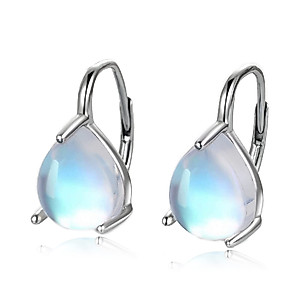 SHEAISRS Teardrop Moonstone Leverback Earrings 925 Sterling Silver Moonstone Earrings for Women Birthday