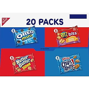 Nabisco Classic Mix Variety Pack, OREO Mini, CHIPS AHOY! Mini, Nutter Butter Bites, RITZ Bits Cheese, 20 Snack Packs