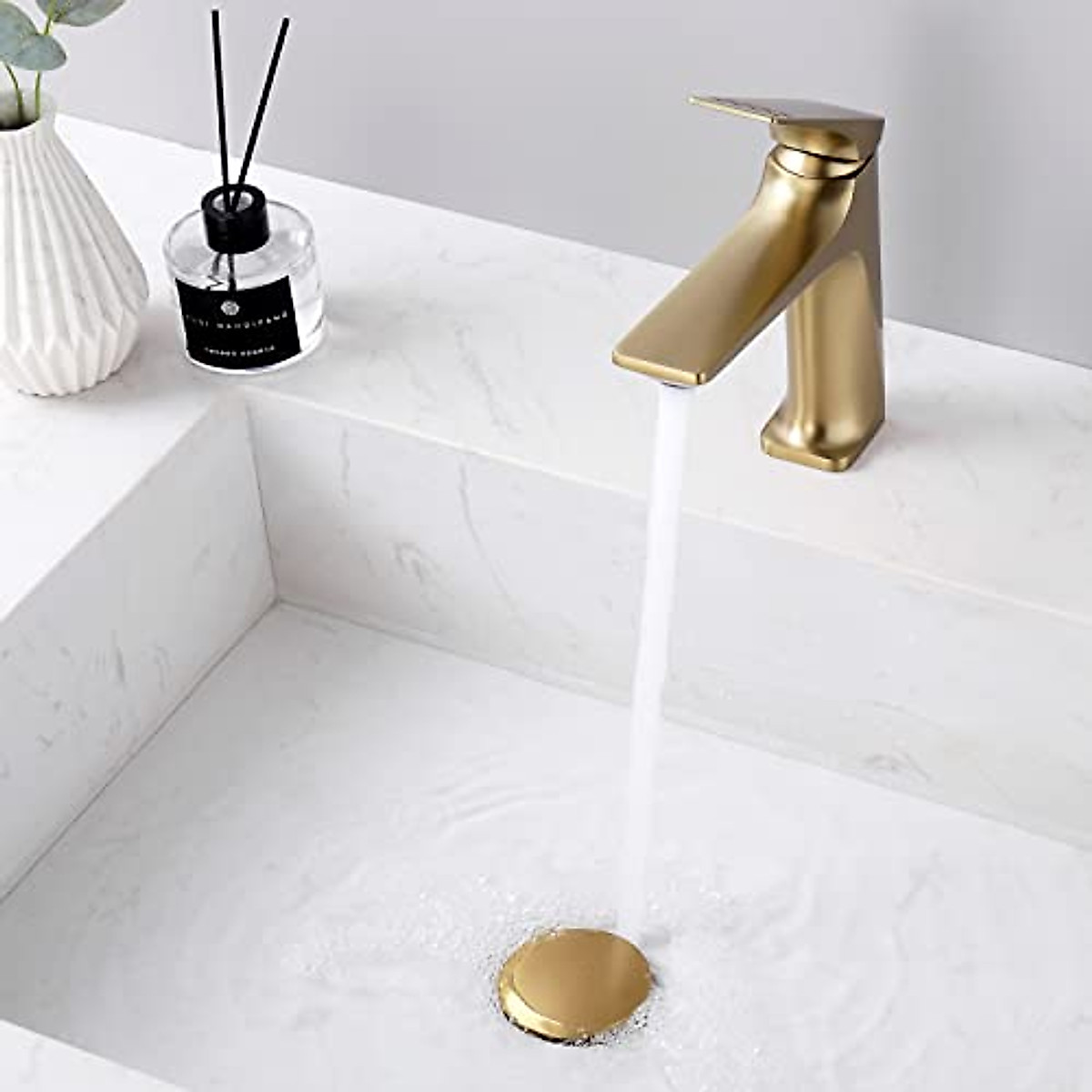 EAARSUO Bathroom Sink Pop Up Drain Without Overflow, Vessel Sink Drain with Detachable Filter Basket, Anti-Corrosion and Anti-Clogging Sink Pop Up Drain Stopper (Brushed Gold)