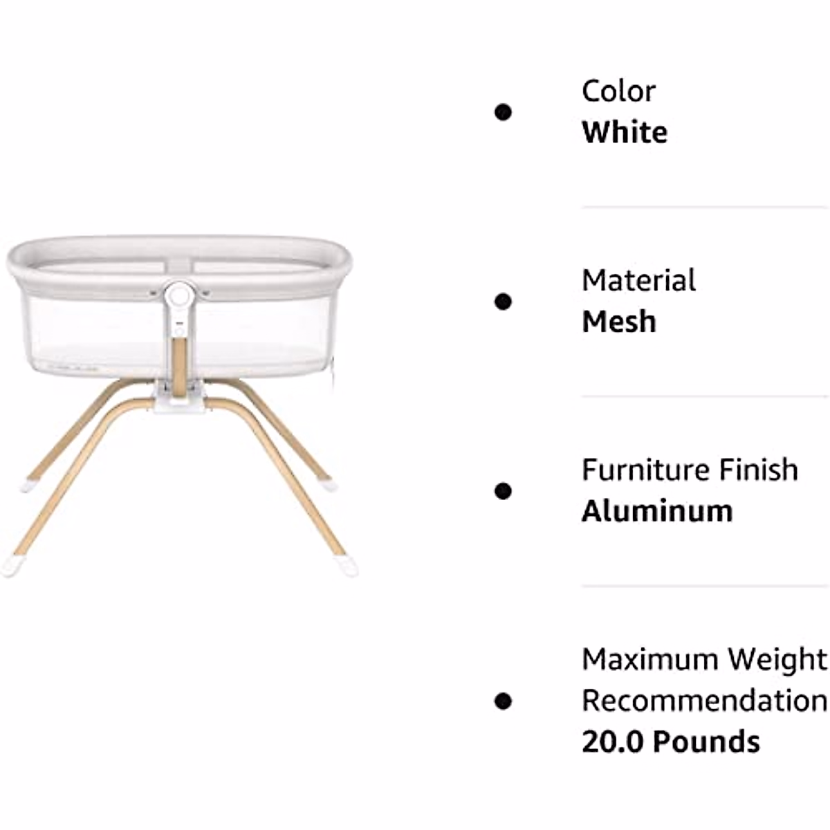 ANGELBLISS 3 in 1 Rocking Bassinet & Baby Bassinet Bedside Crib, One-Second Convert Travel Portable Bassinet Newborn Baby (White)