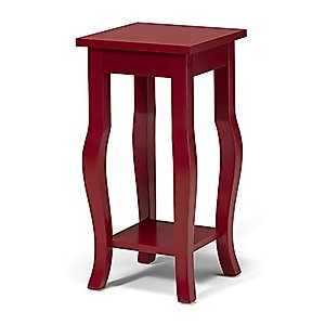 Kate and Laurel Lillian Wood Pedestal End Table with Curved Legs and Shelf, Red