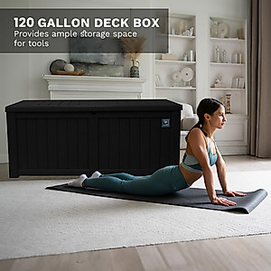 230 Gallon Large Outdoor Storage Box, Durable Deck Boxes Outdoor Waterproof, Resin Waterproof Deck Box for Patio Furniture Outdoor Cushions Garden Tools and Pool Storage (Black, 120 Gallon)