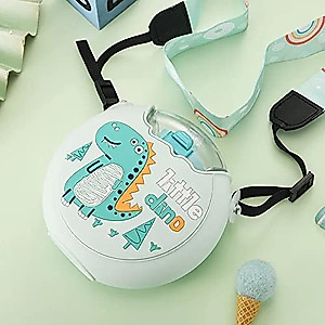 PHEENOWL 13oz Donut Water Bottle with Straw for Kids, BPA Free & Leak Proof Sports Cup for Boys Toddler Drink Bottle with Shoulder Strap for Outdoor and School (Dinosaur)