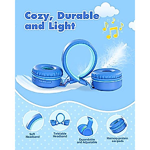 ZAMKOL Kids Bluetooth Headphones, Kids Wireless Headphones with MIC, 50H Play Time, Colorful LED Lights, 85/94db Volume Limited, Bluetooth 5.0, Foldable, Over Ear Headphones for School Travel iPad