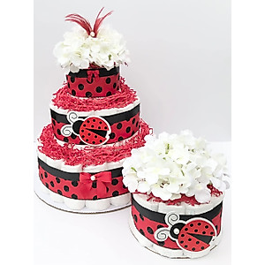 Diaper Cake - Ladybug Style - Neutral - Baby Shower - Centerpiece -3 Tier Cake - Gift