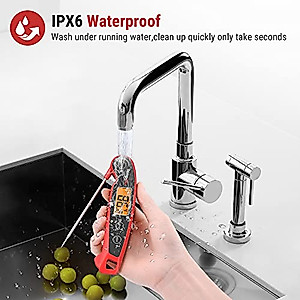 TempPro F05 Digital Meat Thermometer for Cooking with Motion Sensing, Waterproof Food Thermometer for Kitchen BBQ Oil Grill Smoker Candy Thermometer Black/red