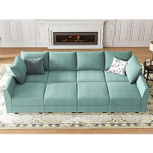 HONBAY Convertible Sleeper Sectional Sofa Modular Couch with Storage Seat Reversible Sectional Sleeper Couch with Modular Sectional Couch in Aqua Blue