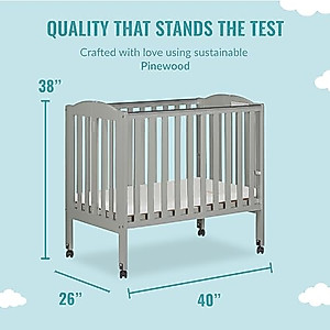Dream On Me 2 in 1 Folding Portable Crib in Cool Grey, Greenguard Gold Certified , 40x26x38 Inch (Pack of 1)