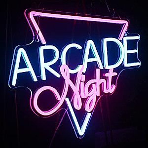 Looklight Arcade Night Neon Sign Game Room Decor,Light Blue Pink Led Neon Sign for Game Room USB Powered Led Sign Wall Decor for Room Party Gift， Aesthetic Room Decor,Arcade Decor,Gamer Room Decor