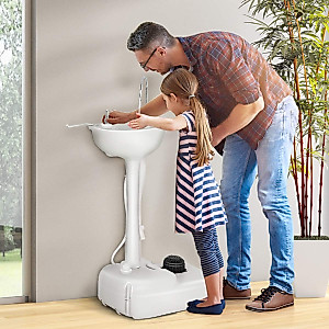 Giantex Portable Camping Sink with Soap Dispenser and Towel Holder, 19L Water Capacity with Rolling Wheels and Foot Pump for Outdoor Events, Gatherings, Camping, Portable Hand Wash Basin Stand