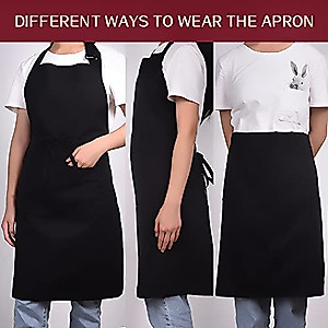 WOPOKY Cotton Blend Waterproof Apron With 2 Pockets for Men Women - Cooking Kitchen Chef Arpon BBQ Work Painting Apron - Black/Burgundy/Dark Geen/Orange (1 Pack) (Black)