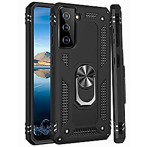 IKAZZ Galaxy S21 Case,Samsung S21 Cover Military Grade Shockproof Heavy Duty Protective Phone Case Pass 16ft Drop Test with Magnetic Kickstand Car Mount Holder for Samsung Galaxy S21 Black