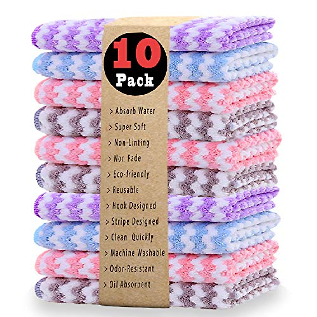 AMITER Kitchen Dish Towels, 100% Cotton Kitchen Towels and Dishcloths Set, 10 Pack Dish Cloths for Washing Dishes Dish Rags for Drying Dishes Kitchen Wash Clothes Cleaning Towel