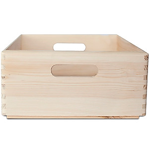 Creative Deco XL Wooden Crate Nesting Crate Handles | 15.74x11.81x5.1in | Large Display Storage Box Multi-Craft Caddy Nesting Crate | Natural Wood Rustic | Plain Unpainted Beige | Country Decor