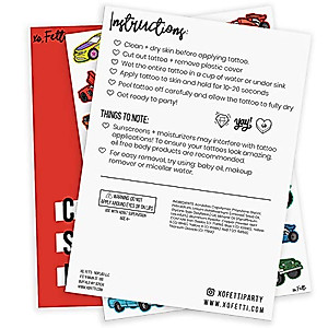 xo, Fetti Cars and Trucks Temporary Tattoos for Kids - 42 Foil style | Birthday Party Supplies, Race Car Party Favors + Construction Decor