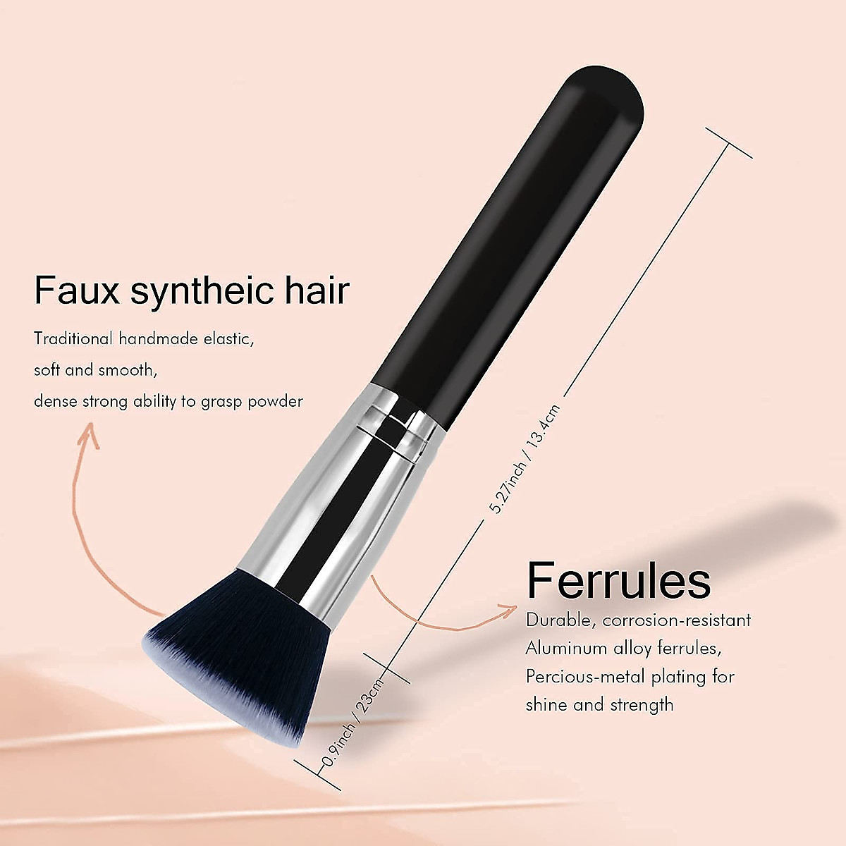 Flat Top Kabuki Foundation Brush By Raffaello - Premium Makeup Brush for Liquid, Cream, and Powder - Buffing, Blending, Flawless Face Brush