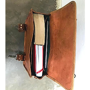 Mens Messenger Bag 15 Inch Vintage Rustproof Genuine Leather Briefcase Large Leather Laptop Computer Bag Rugged Satchel Shoulder Bag, Brown