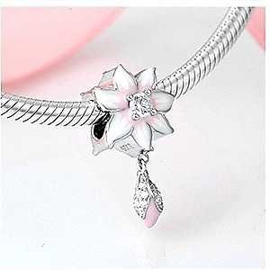 FAEFASH Flowers Charms Bead 925 Sterling Silver Rose Charm Orchid, Lotus Bead Love Charm Valentine's Day Beads fit Pandora Style Charms Flower Bracelet & Necklace Flowers (Pink)