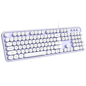 Dilter Wired Keyboard, Full-Sized Typewriter Keyboards, USB Plug and Play Office Keyboard with Number Pad, Caps Indicators, Foldable Stands for Windows, PC, Laptop, Desktop (Purple-White)