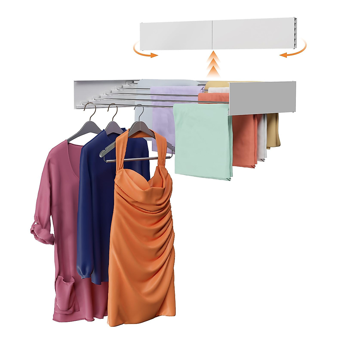 SUZAMI Wall Mounted Drying Rack, Retractable Laundry Drying Rack, Clothes Drying Rack Collapsible Up to 60lbs Bearing Capacity, Large Clothing Drying Racks for Indoor Outdoor, White, 31.5"