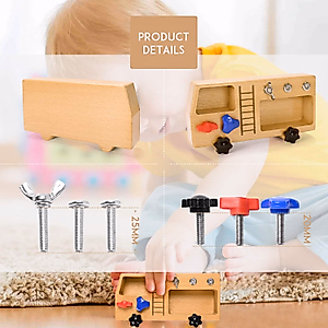 LUEUR Montessori Toys for Toddlers - Screw Driver Board for kids, Basic Skills Educational Learning Sensory Toy, Wooden Fire Truck Montessori Materials for kids over 3 Year Olds, Preschool, Classroom…