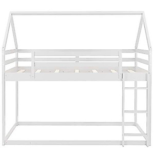 MERITLINE House Shaped Bunk Bed Twin Over Twin Size Wood Bunk Bed Frame Low Bunk Beds for Kids and Toddlers, Twin Size,White