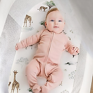 Stretch Ultra Soft Fitted Bassinet Sheet Set 2 Pack, Universal Fit for Bassinets Baby Cradle Moses Basket Oval Rectangle Mattress Safe and Snug, Pretty African Savannah Animals Pattern