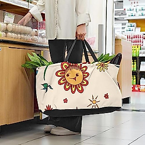 Cartoon Flower Printing Large Capacity Laundry Organizer Tote Bag - Reusable and Foldable Oxford Cloth Shopping Bags