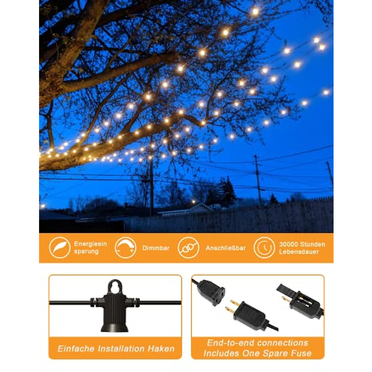 Zuske 150FT LED Outdoor String Lights, G40 Globe Patio Lights and Commercial Grade Weatherproof Strand String, Hanging String Lighting for Gazebo Bistro Backyard Garden(2x75FT)