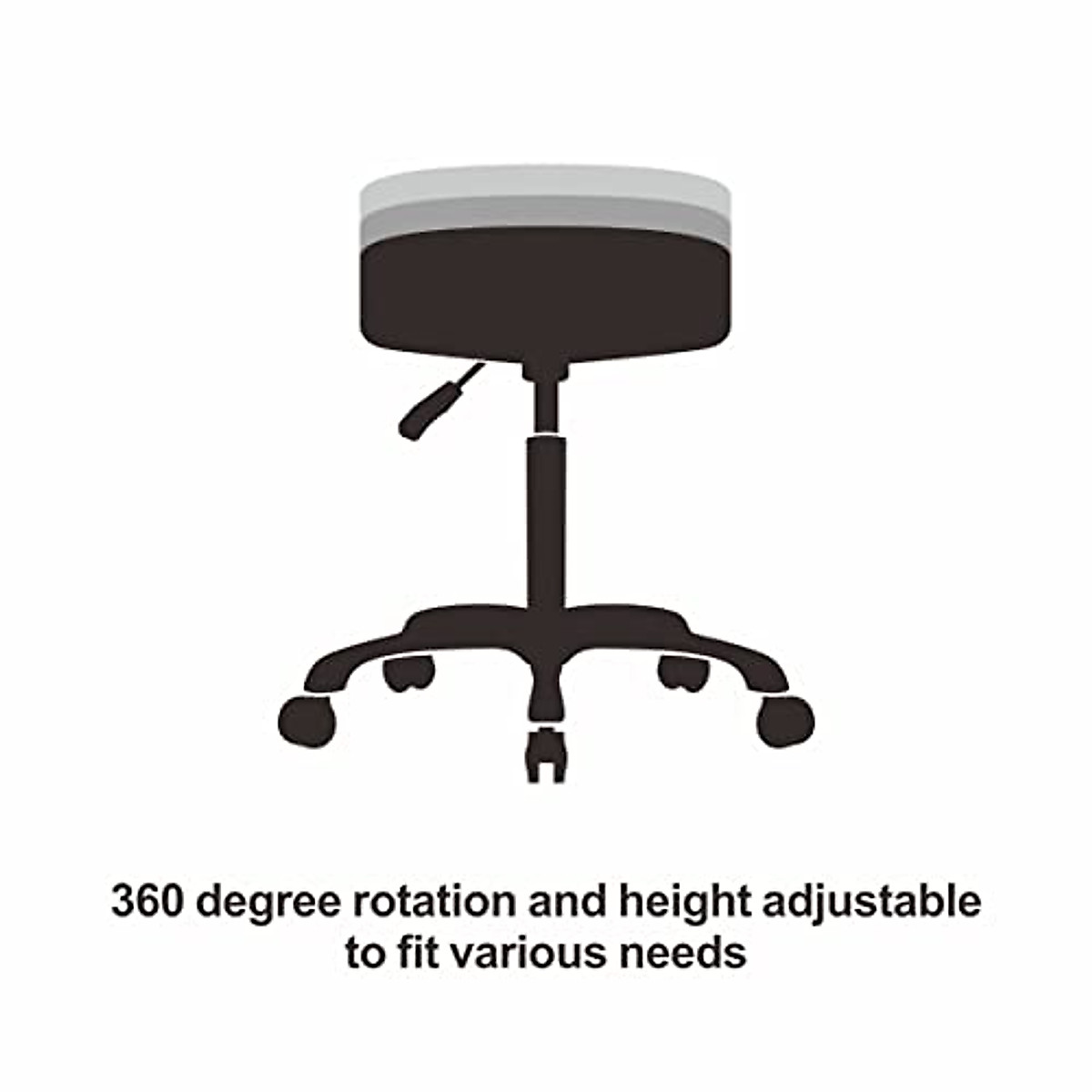 Grace & Grace Height Adjustable Rolling Swivel Stool Chair with Wheels and Round Seat Heavy Duty Metal Base for Salon,Massage, Factory, Shop (No Backrest with Casters-Classic Flat,Black)