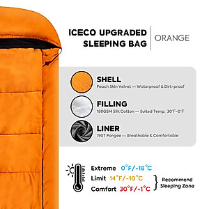 ICECO Double Sleeping Bags for Adults, Cold Weather Sleeping Bag, Big and Tall 2 Person Sleeping Bag Extra Large for All Season Winter Camping, Fishing and Hunting,with Removable Layer