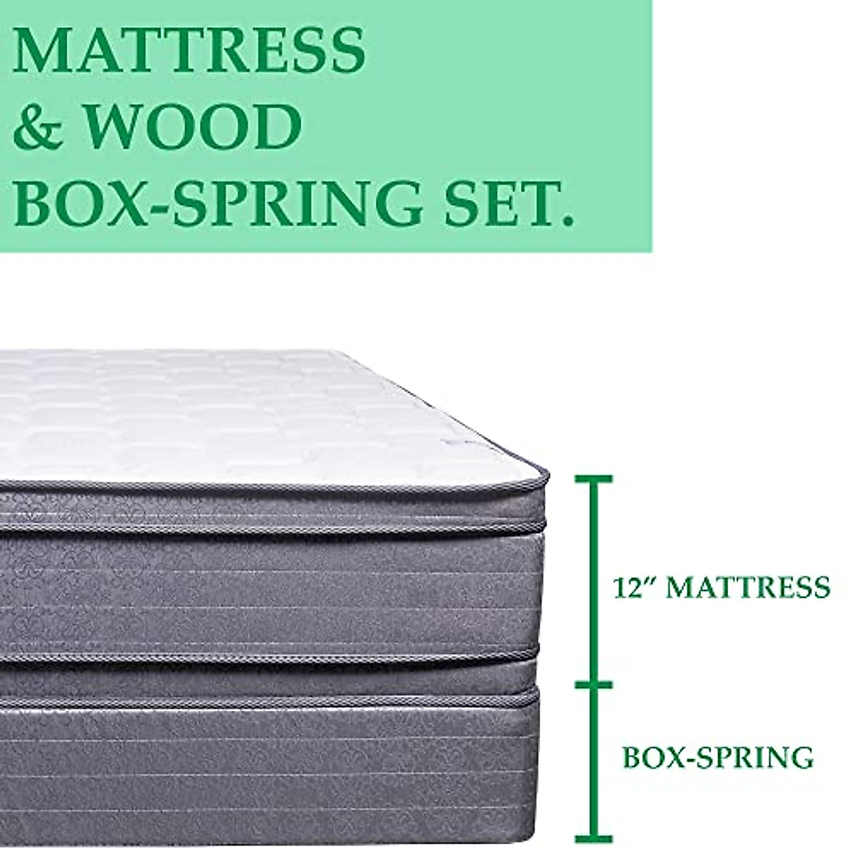 Treaton 12" Twin Size Double Sided Mattress And Box Spring - Foam Encased Double Pillow Top Medium Plush With Exceptional Back Support, Not Compressed, No Assembly Required 38x74