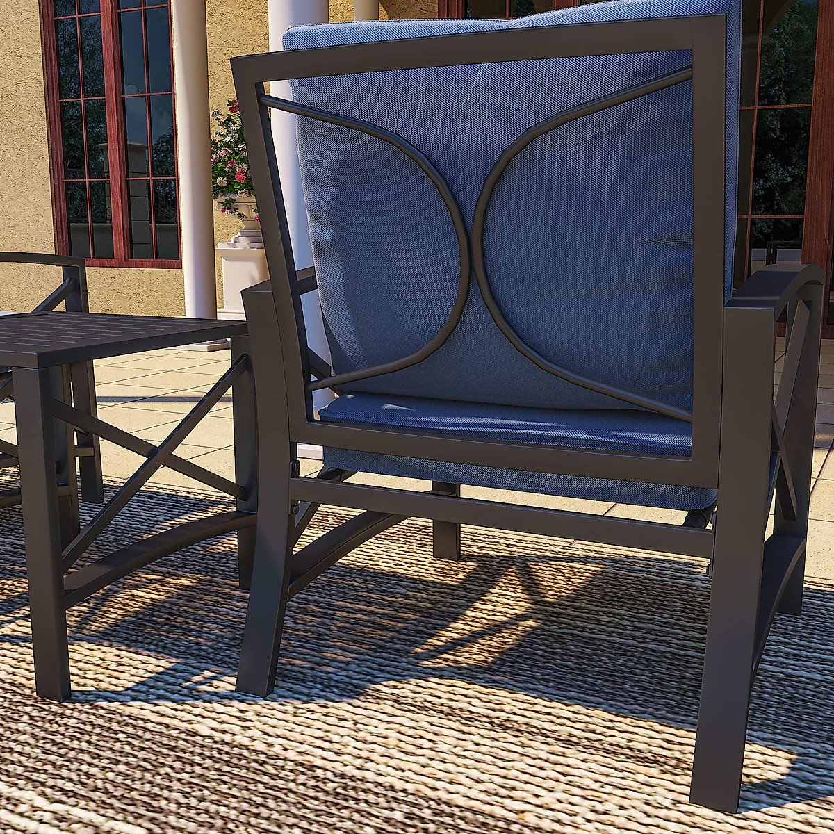 PatioFestival Outdoor Furniture Set Patio Conversation Sets Modern Metal Patio Sofas with Loveseat, Chairs and Coffee Table for Yard, Pool, Garden, Porch (10 Pcs, Blue)