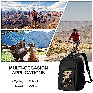 GIFTSDIY Custom Travel Laptop Backpack Personalized Name bags with Photo Customized Computer USB Bags for Women Men Black