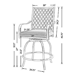 Iwicker Patio Swivel Bistro Chairs, Outdoor Steel Frame Counter Height Stools with 100% Polyester Cushion, Set of 2