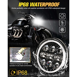 5.75" Motorcycle LED Headlights with Projector Hi/Lo Beam+ Amber/White DRL, Halo Ring, 5 3/4 Inch LED Sealed Beam Round Lights DOT Approved(2PCS)