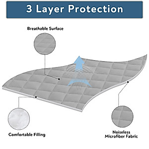 Queen Mattress Pad, Soft Quilted Air Mattress Topper Queen with Extra Deep Pocket, Breathable and Noiseless Air Mattress Cover Queen Size Mattress Pad Fits Up to 23 Inch, Grey