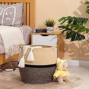 KAKAMAY Woven Baskets for Storage(17"x17"),Large Cotton Rope Basket Baby Laundry Hamper,Collapsible Basket, Blanket Organizing Living Room,Nursery,Clothes,Toy chest (Black)