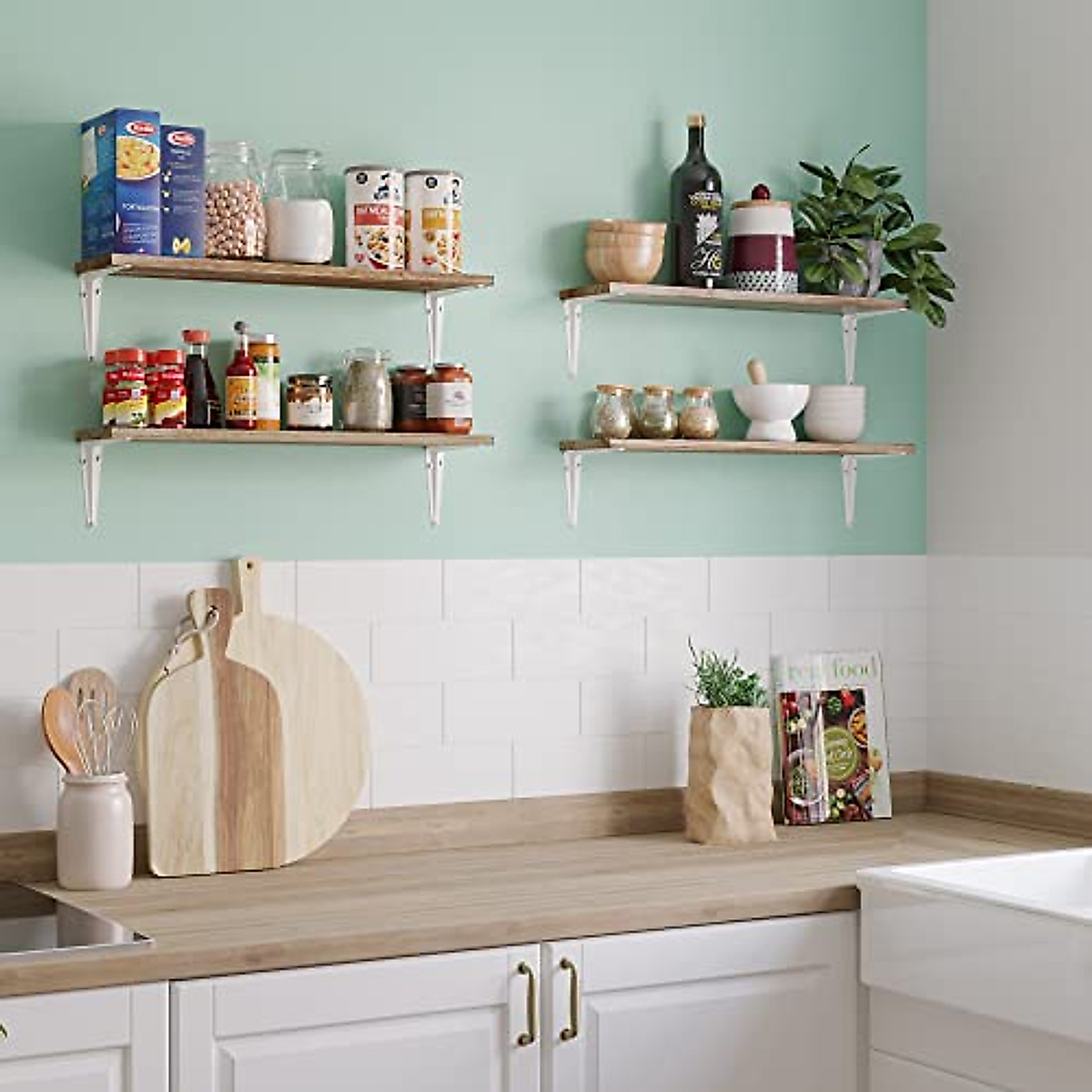 Wallniture Arras Floating Shelves for Wall Storage, Bookshelf for Living Room, Bedroom Shelves, 24" Bathroom Shelf, Kitchen Organization, Burnt White Brackets, Set of 4