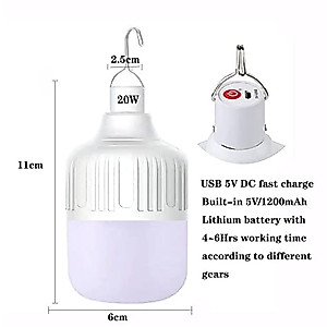 XLSBZ Multi-Functional Emergency LED Light Bulb with USB Charging, Capable to Recharge Mobile Devices, Ideal for Power Outage, Tent Camping, Fishing (WHITE-USB-20W)