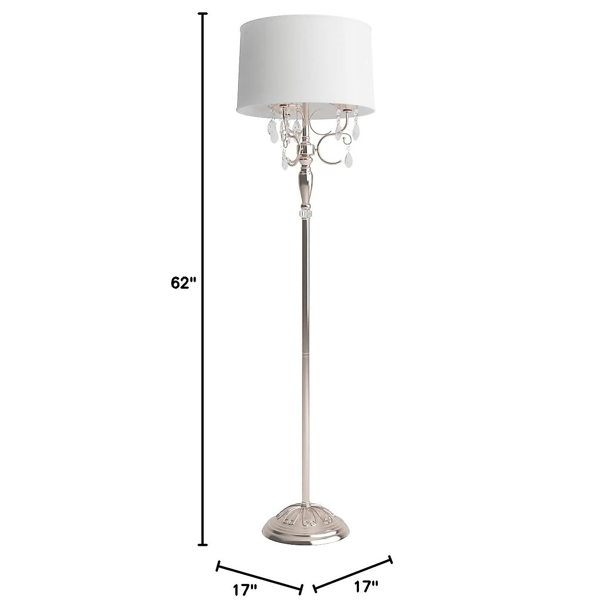 OK Lighting OK-5109F OK-5109f Crystal Silver Floor Lamp, 17" x 17" x 62"