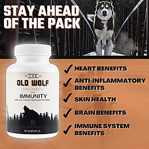 The Old Wolf Immunity (Pack Leader) 8 in 1 Multivitamins: Essential Dog Vitamins, Probiotics for Dogs to Improve Overall Health, Vitamin for Skin & Coat and Immune Health - Krill & CLA 80 Soft Gels