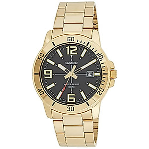 Casio MTP-VD01G-1BV Men's Enticer Gold Tone Stainless Steel Black Dial Casual Analog Sporty Watch