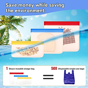 16Pack Reusable Food Storage Bags,Leakproof Reusable Freezer Bags,Extra Thick Reusable Silicone Bags BPA Free PEVA for Marinate Food Lunch Travel Items (4 Gallon Bags+6 Sandwich Bags+6 Snack Bags)