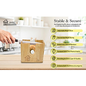 Bagel Slicer for Small and Large Bagels - Bamboo Bread Slicer w/Two Plastic Inserts & Non-Slip Silicone Pad - Adjustable Bagel Cutter Slicer - Moisture Resistant & Thick Base Bagel Holder for Slicing
