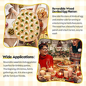 Reversible Wood Deviled Egg Platter and Charcuterie Board Thicken Size Egg Holder Countertop Refrigerator Egg Containers for Easter Egg Deviled Egg Board (Egg Shape)