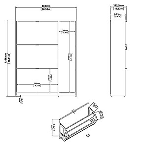 Pemberly Row Modern Engineered Wood Multi-Color 3 Drawer Shoe Cabinet & Door
